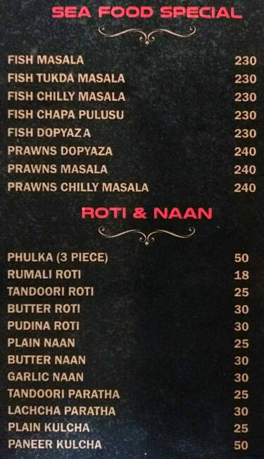Menu at Hyderabad Hosts, Hyderabad, 1-98/90/22