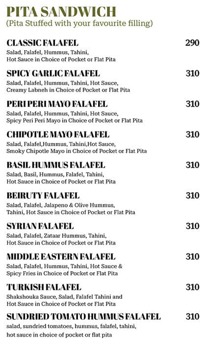 Menu of Falafel Express, Navrangpura, Ahmedabad