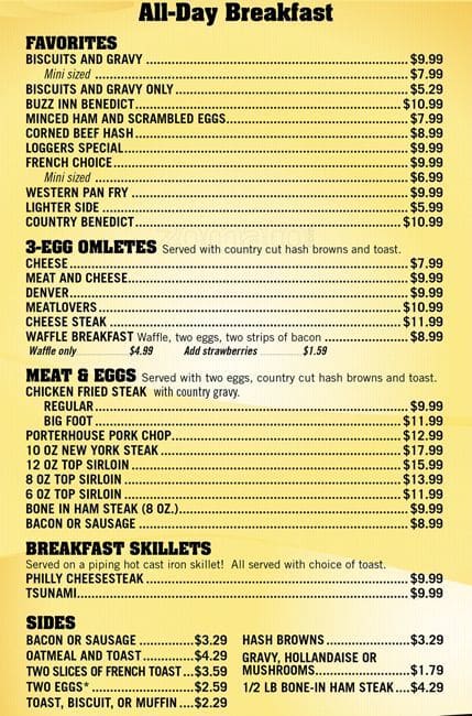 Buzz Inn Steakhouse Menu, Menu for Buzz Inn Steakhouse, Lake Stevens ...