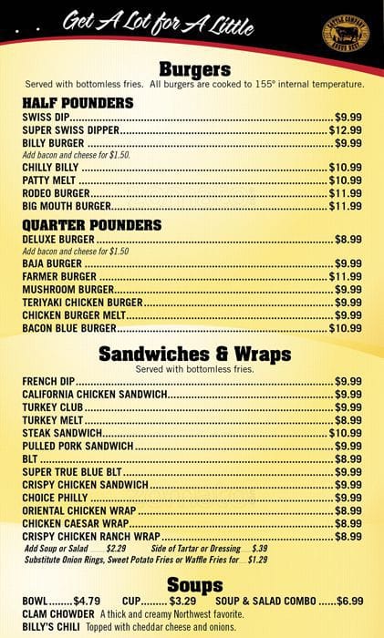 Menu at Buzz Inn Steakhouse, Everett, 19th Ave SE