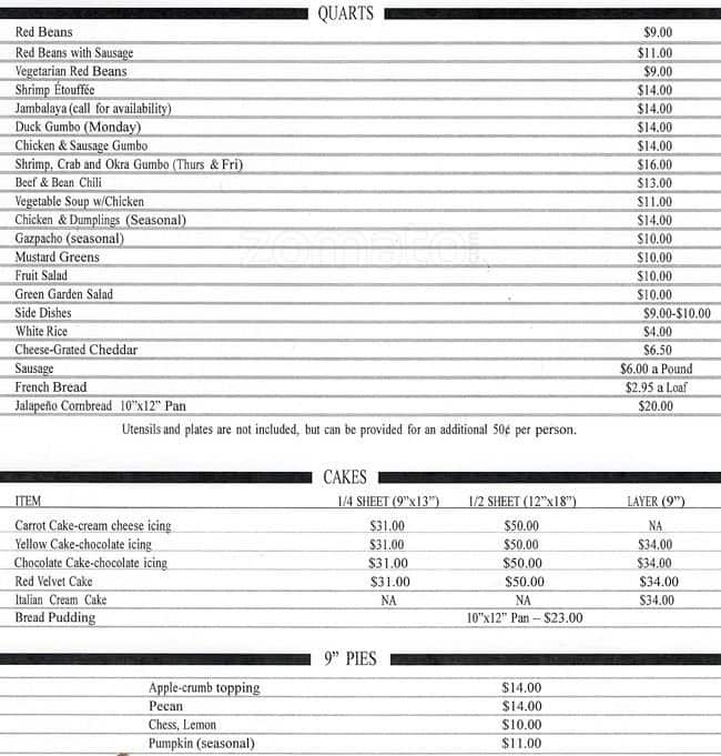 Menu at Treebeards cafeteria, Houston, 1117 Texas St