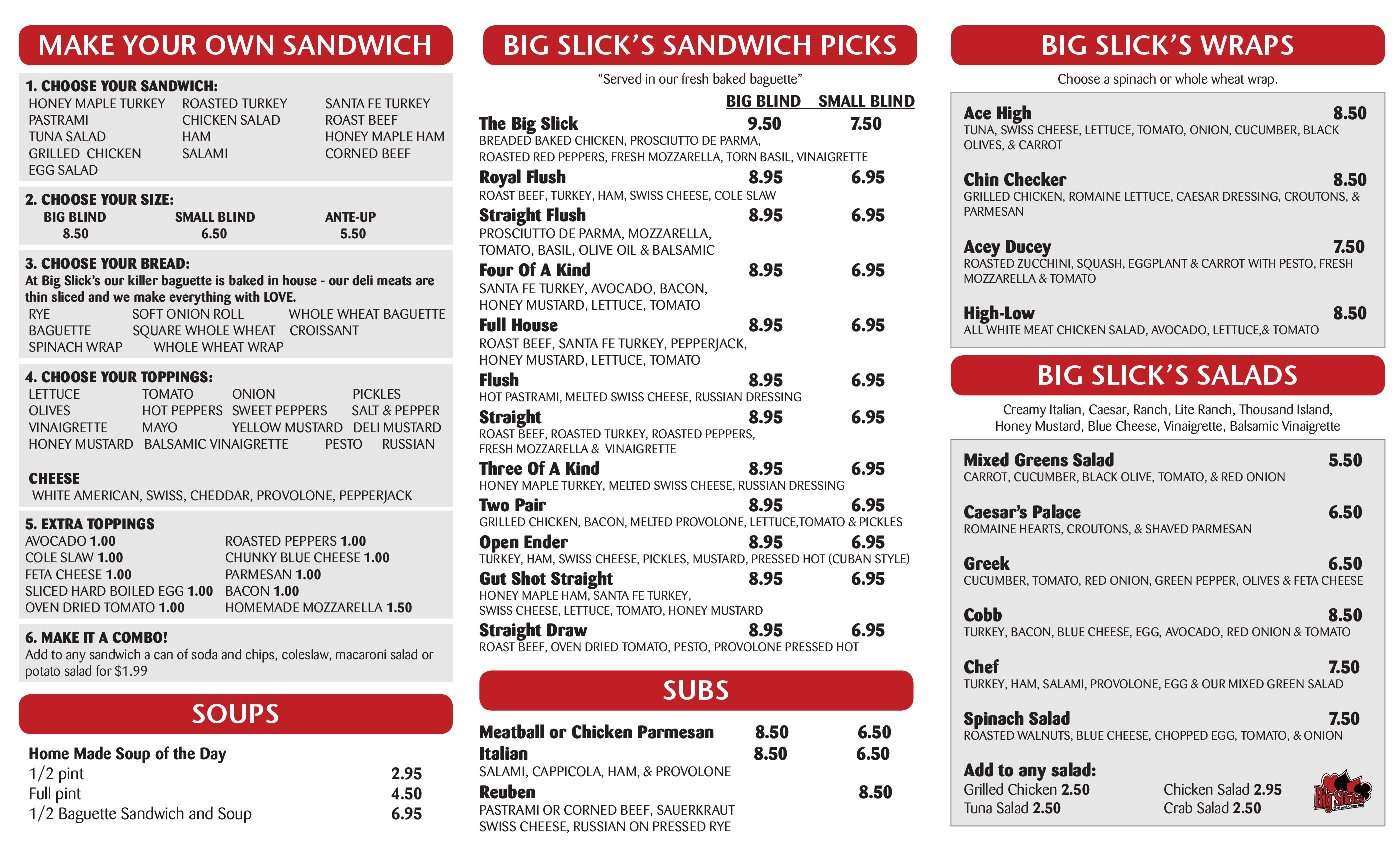 Menu at Big slick's restaurant, North Miami Beach
