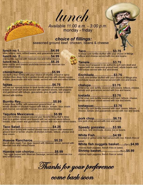 Menu at La Fuente Mexican Rest restaurant, Lebanon