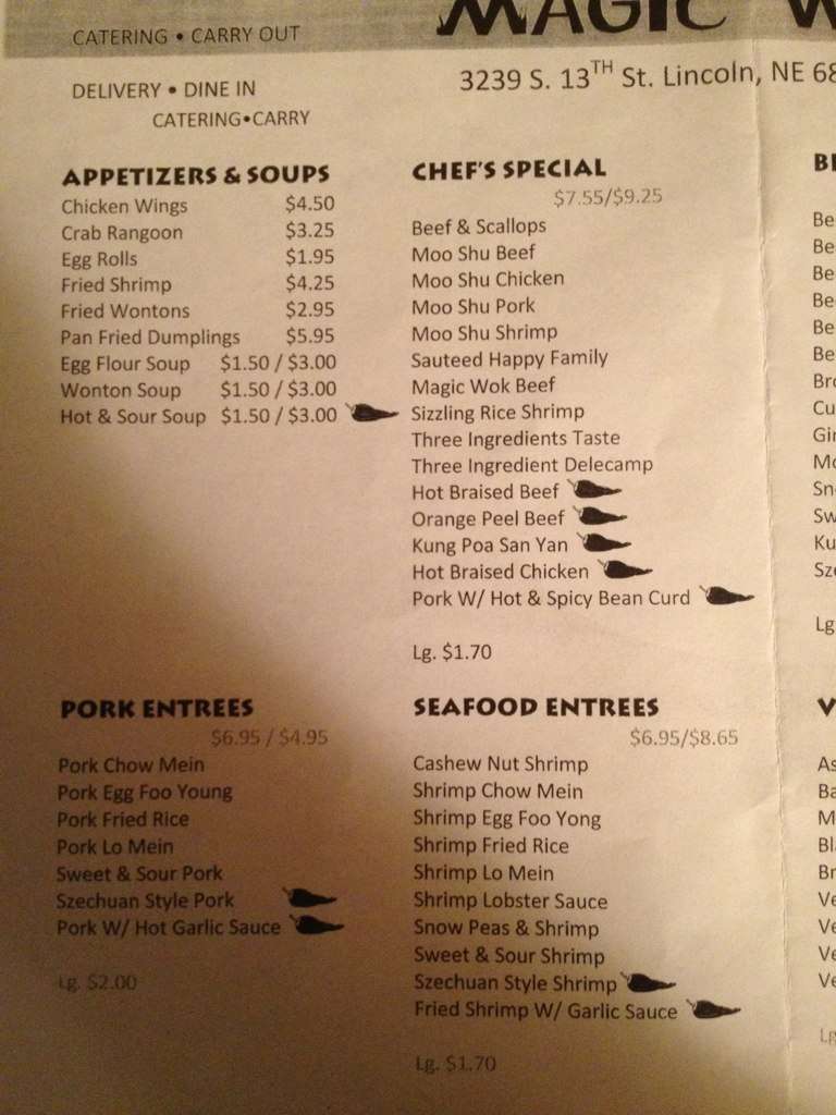 Menu at Magic Wok restaurant, Lincoln