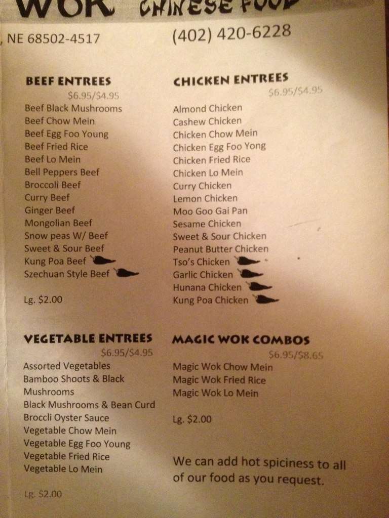 Menu at Magic Wok restaurant, Lincoln