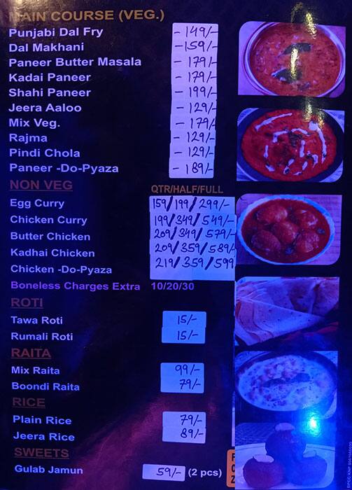 Menu at Singer's Lounge, Kanpur
