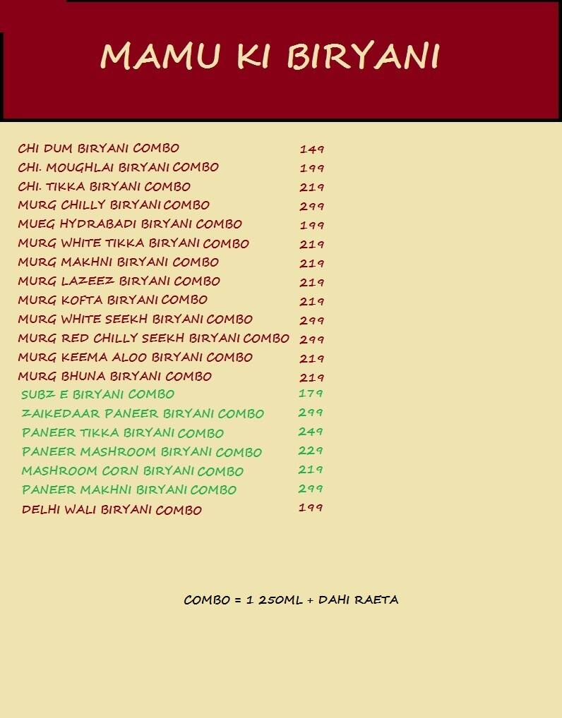 Menu of Mamu Ki Biryani, Chembur, Mumbai