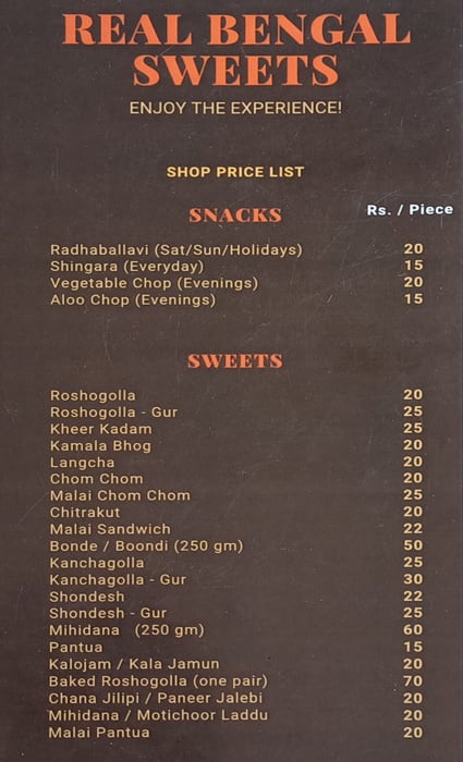 Menu at Real Bengal Sweets, Pune, Shop No. 1
