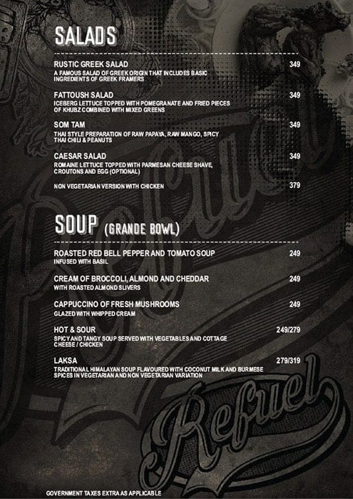Menu of Club Roadies, Chandigarh Industrial Area, Chandigarh