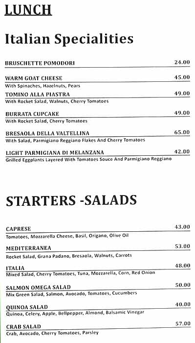 Menu at Vasa Vasa cafe, Abu Dhabi