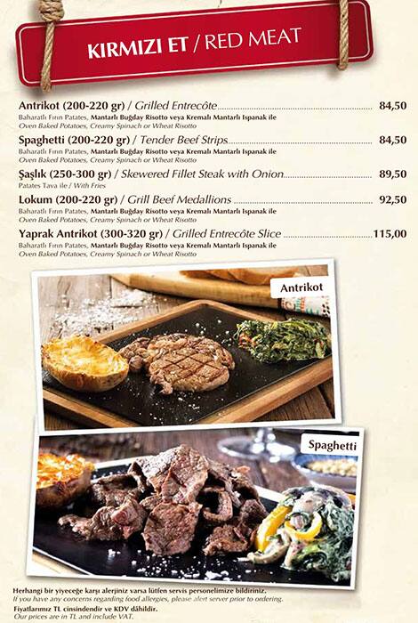 Menu at Grill Polonez, Istanbul