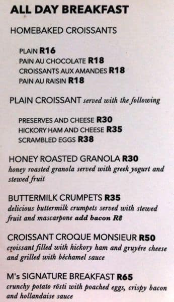 Menu at Jolly Roger pub & bar, Cape Town