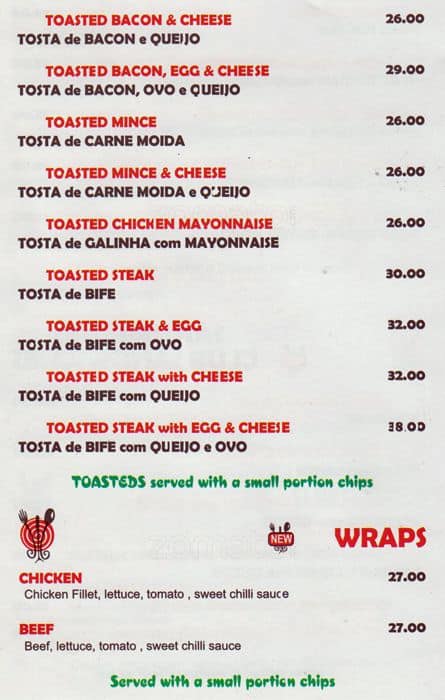 Menu at Sandelani Portuguese Restaurant & Take-Away, Germiston