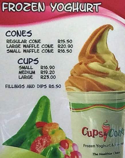 Speisekarte von Cups and Cones cafe, Centurion, Kiosk 9 in Centurion Mall