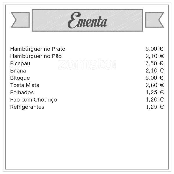 Menu at A Bica cafe, Santa Iria de Azoia, Praceta do Parque 5