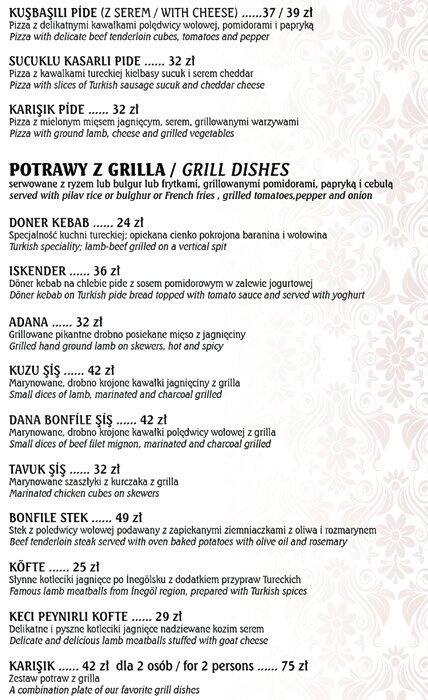 Menu at Lokanta club, Warsaw, Nowogrodzka 47A