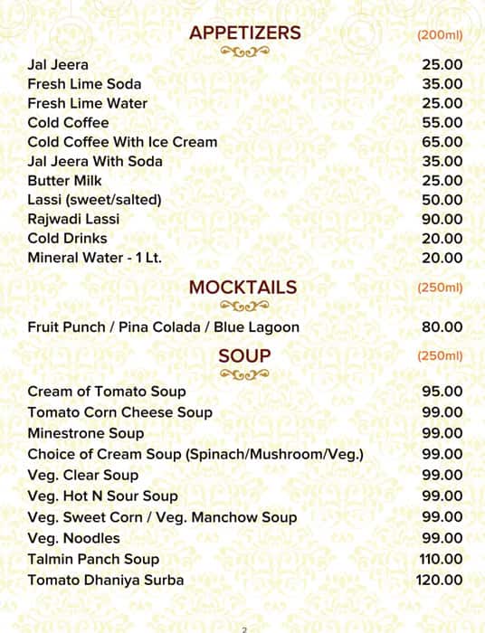 Menu of The Abhilasha Restaurant, Ambavadi, Ahmedabad