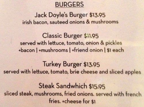 Menu at Jack Doyle's pub & bar, West New York