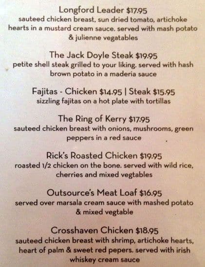 Menu at Jack Doyle's pub & bar, West New York