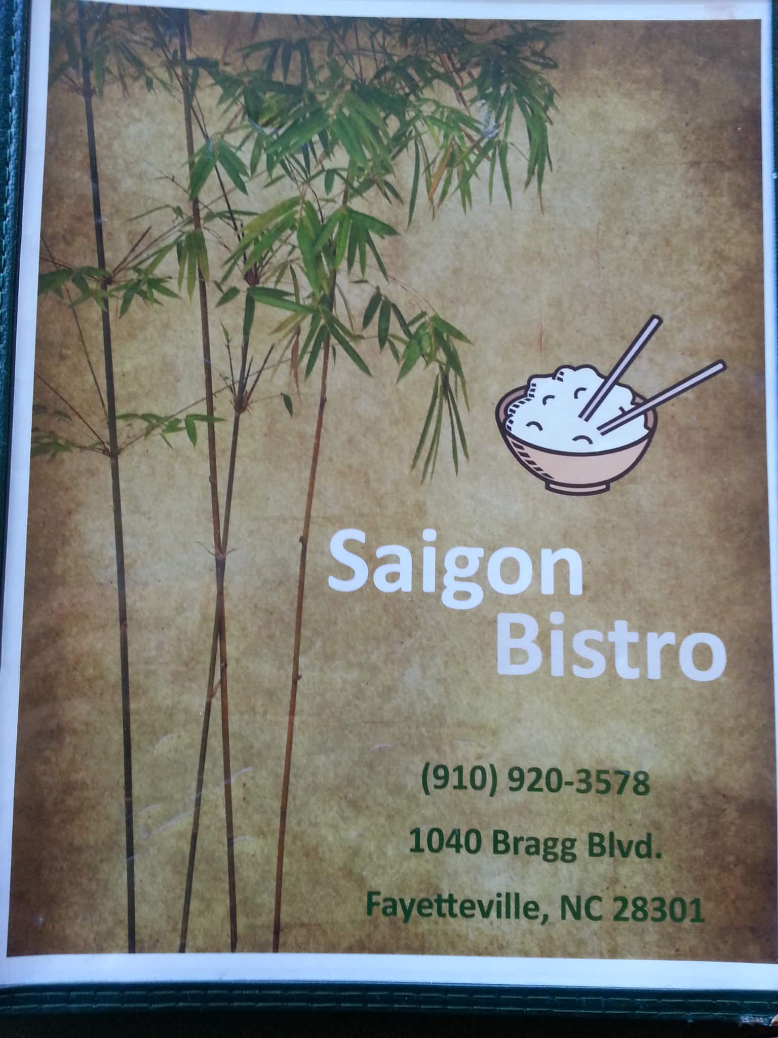 Menu at Saigon Bistro pub & bar, Fayetteville