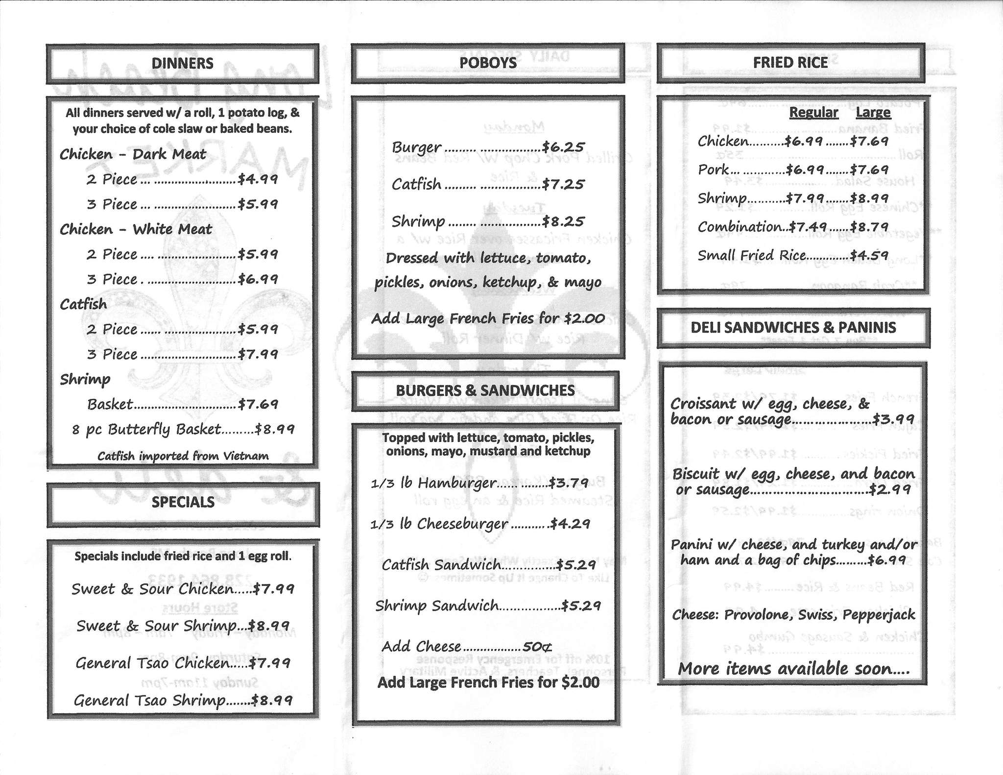 Menu at Long Beach Market & Deli pub & bar, Long Beach