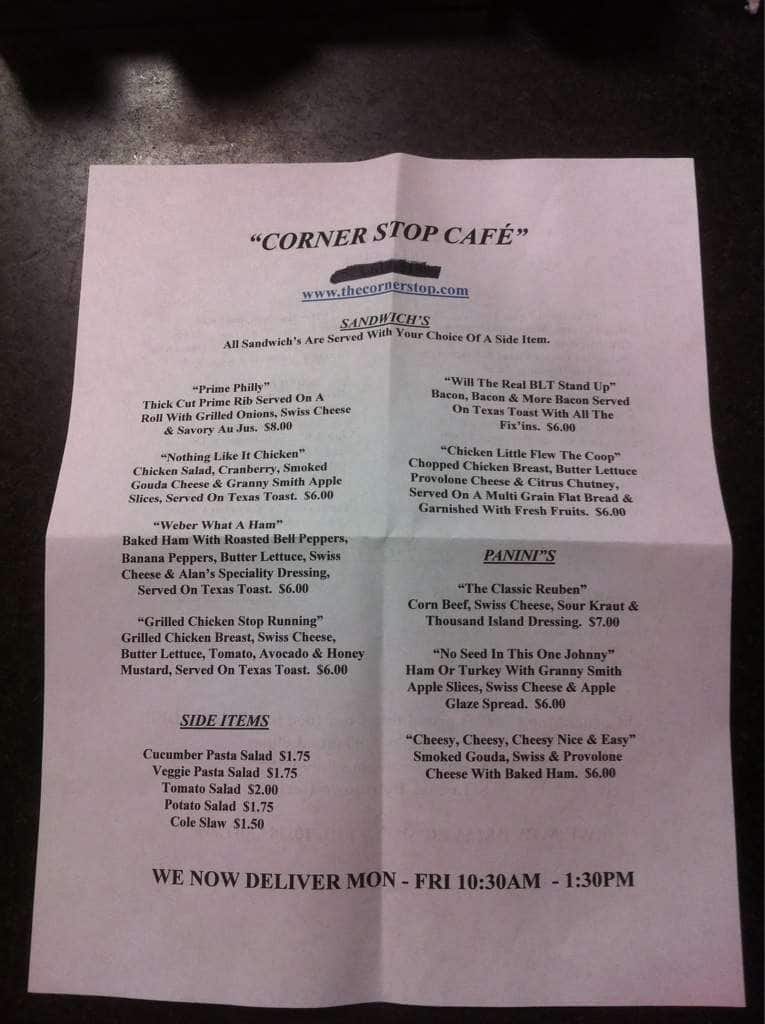Menu at Corner Stop Cafe, Dexter