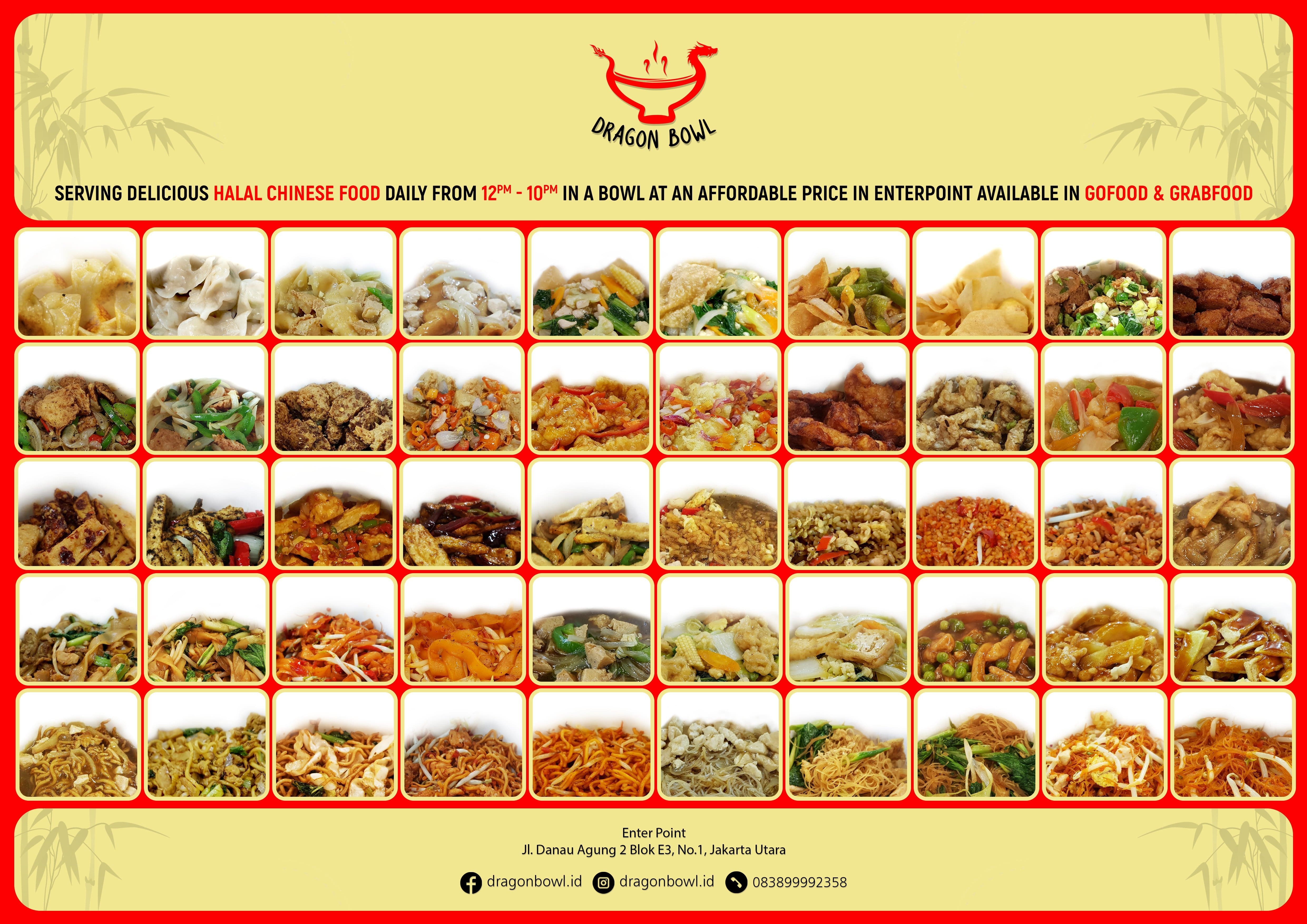 Menu at Dragon Bowl restaurant, North Jakarta