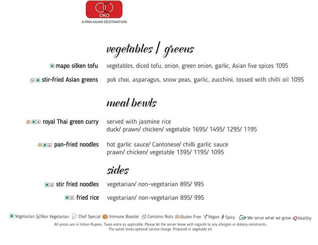 Menu at OKO - A Pan Asian Destination, New Delhi