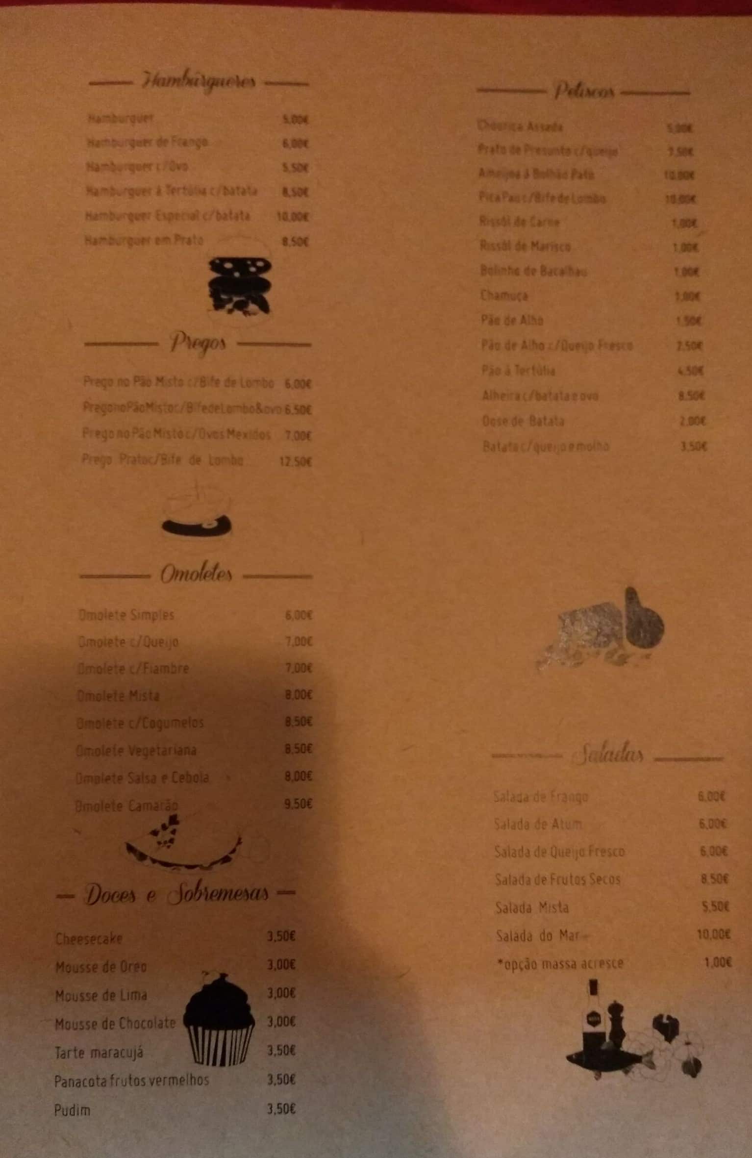 Menu em Tertúlia pub & Bar, Povoa de Varzim, R. do Varzim Sport Clube 161