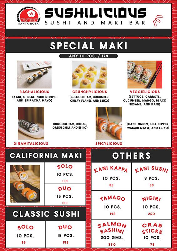 Menu at Sushilicious Sushi and Maki Bar, Santa Rosa