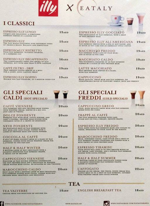 Menu at Nutella cafe, Dubai, Financial Centre Road