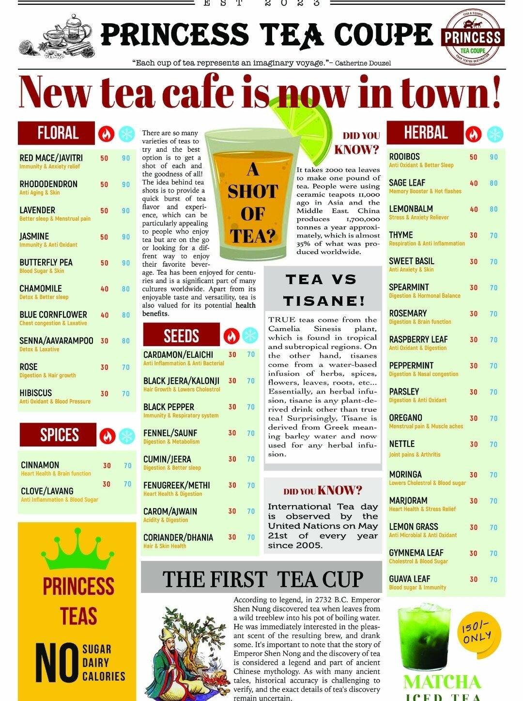 Menu of Princess Tea Coupe, Old Madras Road, Bangalore