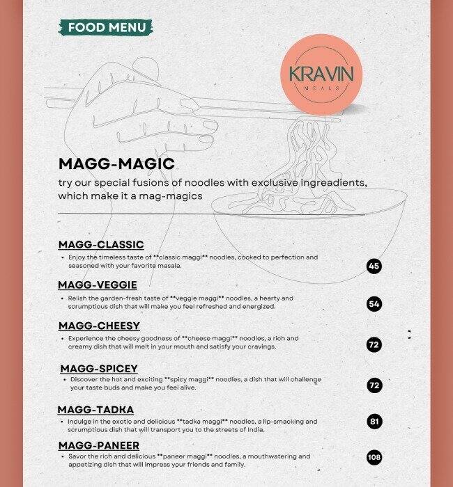 Menu of Kravin Meals, Mayapuri Phase 2, New Delhi