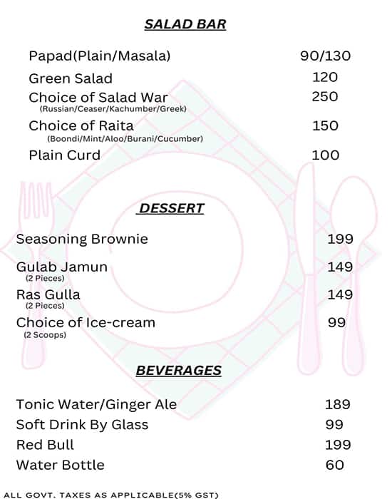 Menu of Machan, Vijay Nagar, Indore