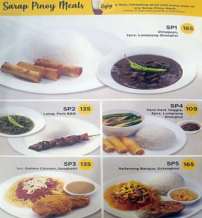 Menu at Goldilocks fast food, Manila, 873mf. Jhocson Street