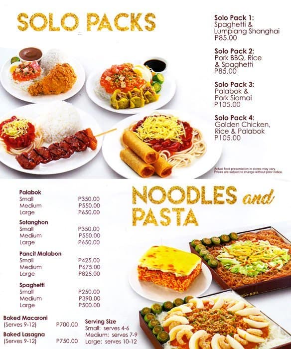 Menu at Goldilocks fast food, Quezon City, Sm Fairview