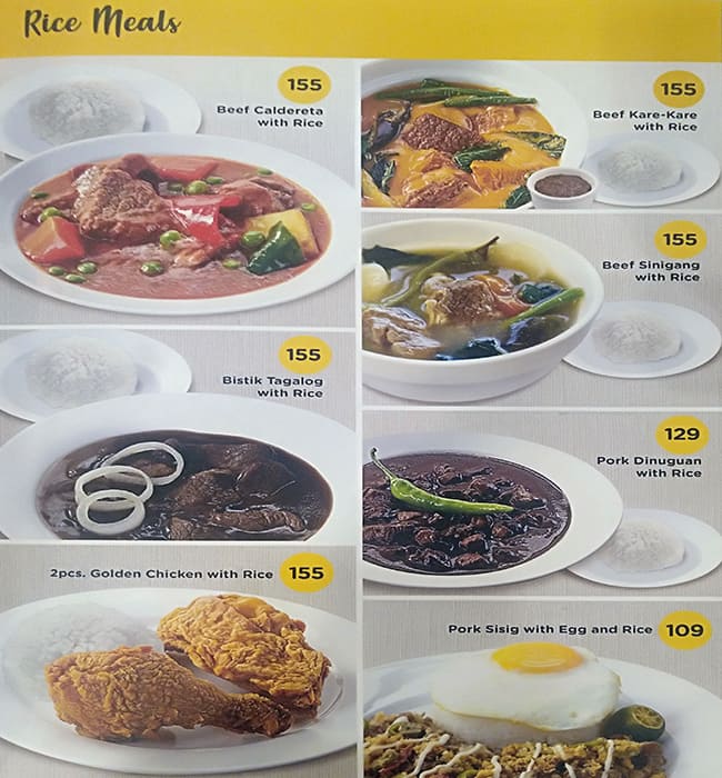 Menu at Goldilocks fast food, Manila, 873mf. Jhocson Street