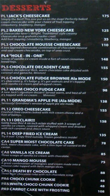 Menu at Jack's Loft Dessert Bar, Quezon City, 1103 Quezon City