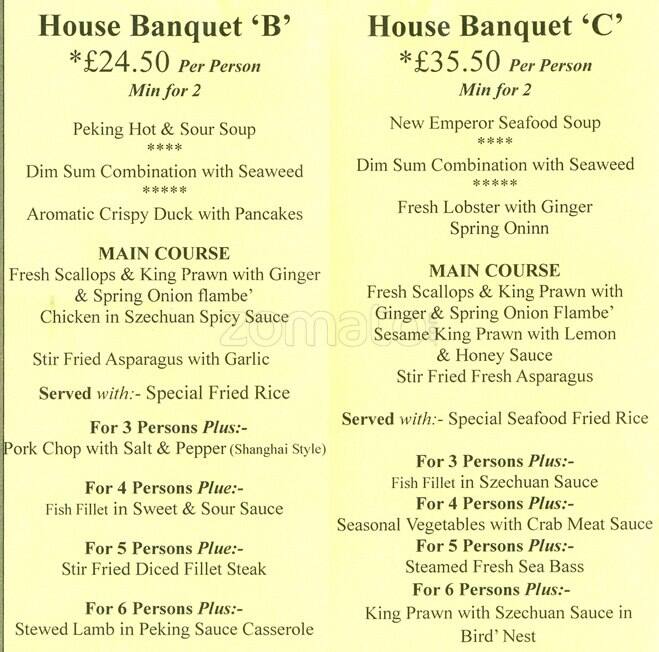 Menu at The New Emperor Restaurant, Manchester, Amadeus House