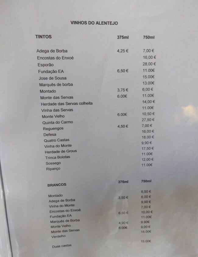 Menu em Andorinhas restaurante, Lisboa, Calçada da Ajuda 197