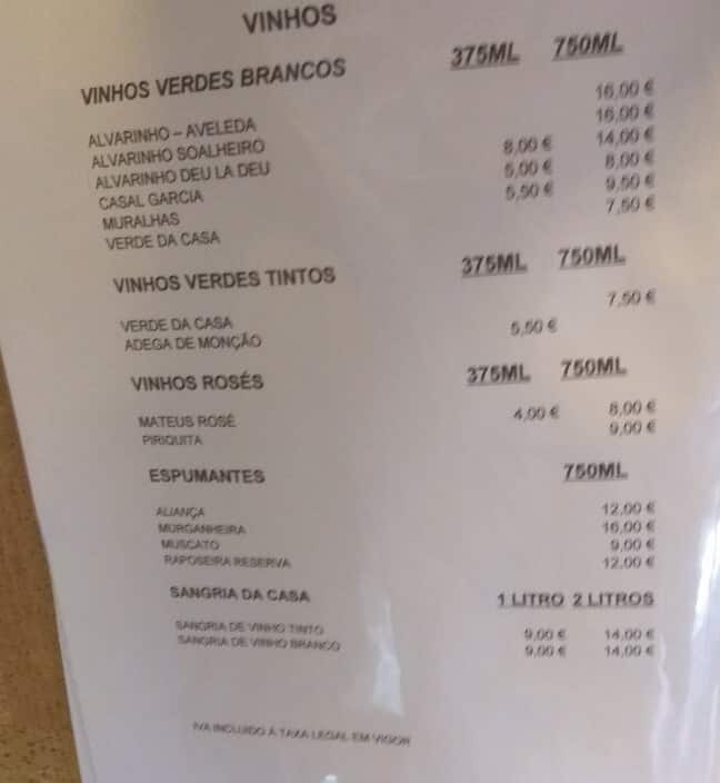 Menu em Andorinhas restaurante, Lisboa, Calçada da Ajuda 197