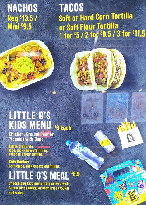 Menu at Guzman Y Gomez restaurant, Bondi Junction, 1A Bronte Rd