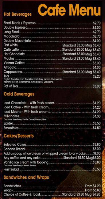 Menu at The Cafe at Wests Ashfield Club, Ashfield