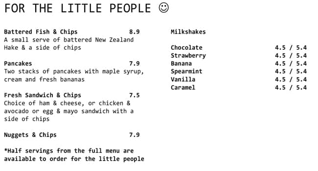 Menu at Guildford Milk Bar, Guildford