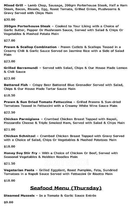 Menu at Sir Charles Hotham Hotel pub & bar, Geelong