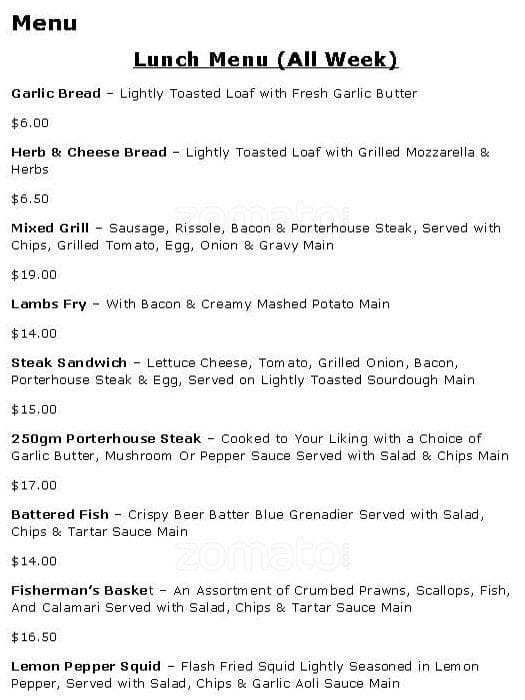 Menu at Sir Charles Hotham Hotel pub & bar, Geelong