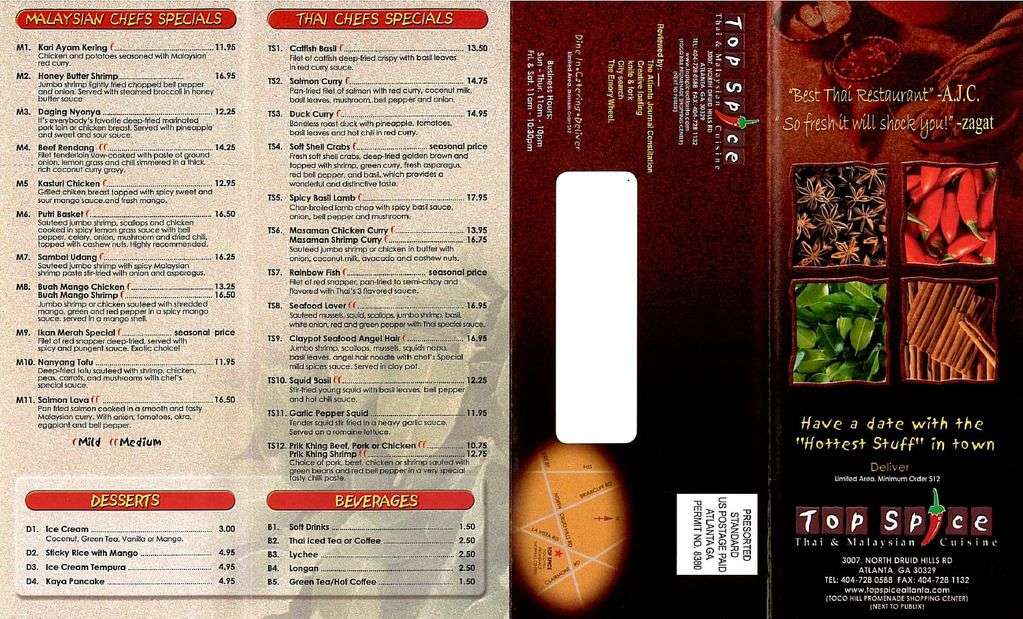 Top Spice Thai Menu, Menu for Top Spice Thai, Druid Hills/Emory ...