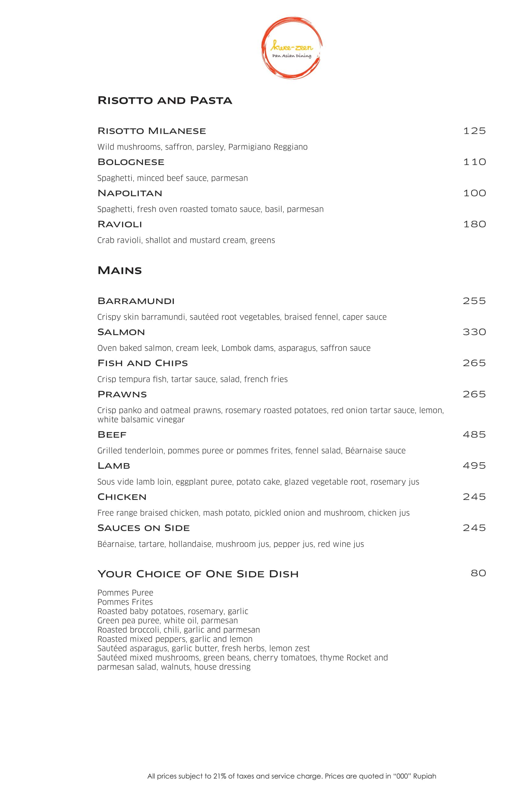 Menu at KWEE ZEEN Nusa Dua restaurant, Kuta Selatan, 665H+7PP