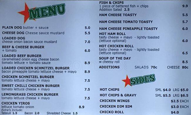 Menu at V Roll cafe, Adelaide