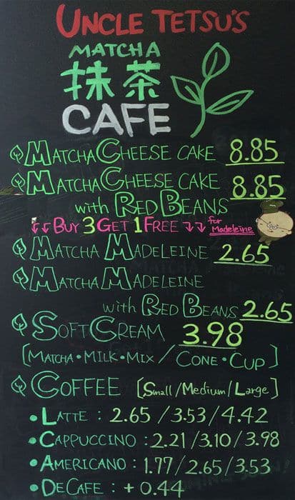 Menu at Uncle Tetsu Canada desserts, Toronto